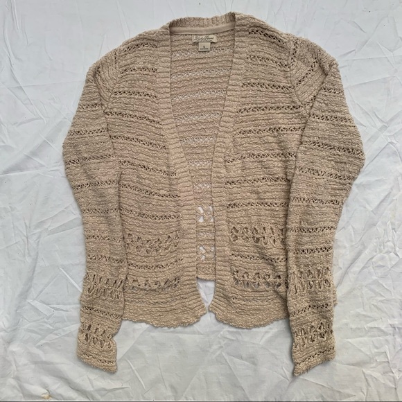 Lucky Brand | Sweaters | Lucky Brand Lacy Crochet Tan Cream Cardigan ...